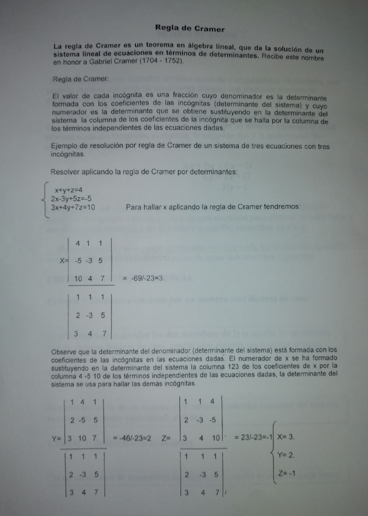 Algebra-Regla de Cramer gauss - Regla de Cramer La regla de Cramer es ...