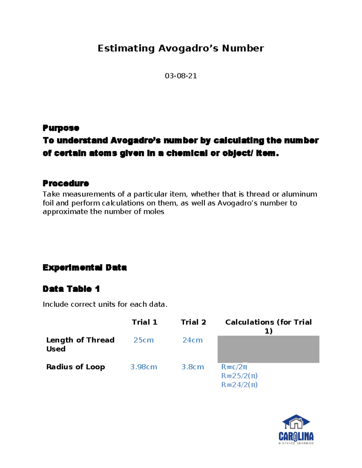 M4 Lab 1 Estimating Avogadros Number 2022 - Estimating Avogadro’s ... M4 Lab 1 Estimating Avogadros Number 2022 - Estimating Avogadro’s ...
