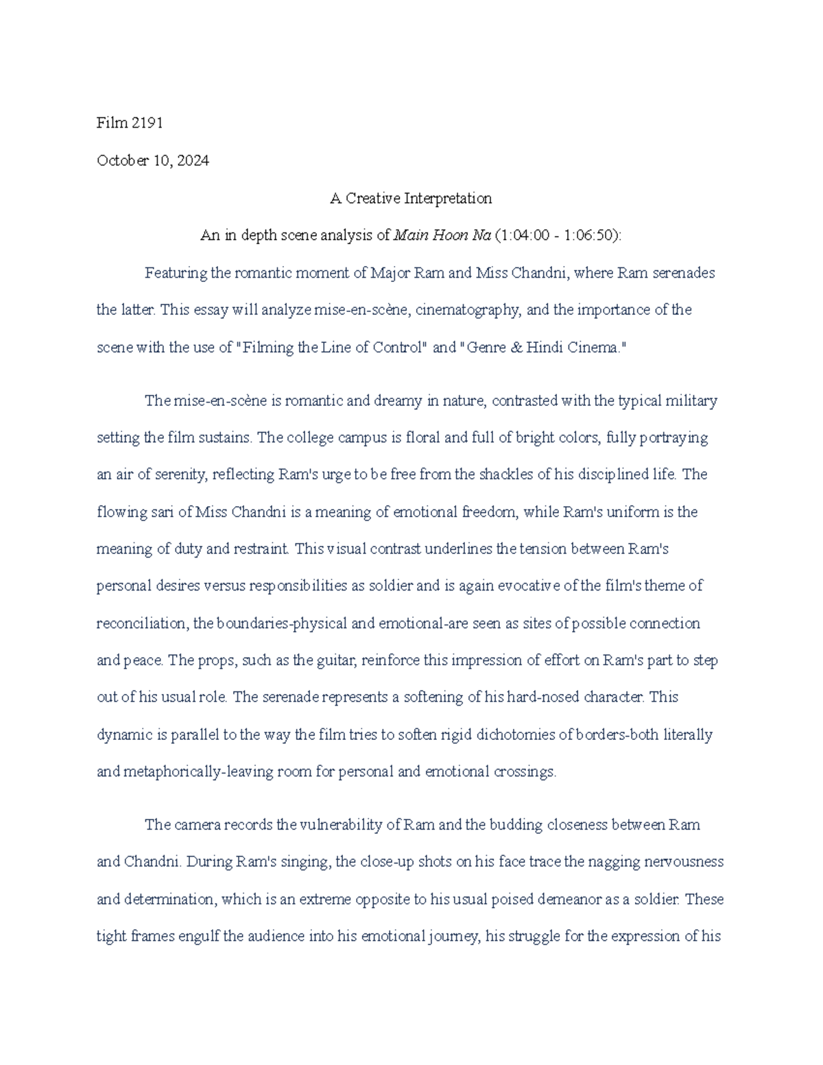 Scene Analysis Essay - Film 2191 October 10, 2024 A Creative ...