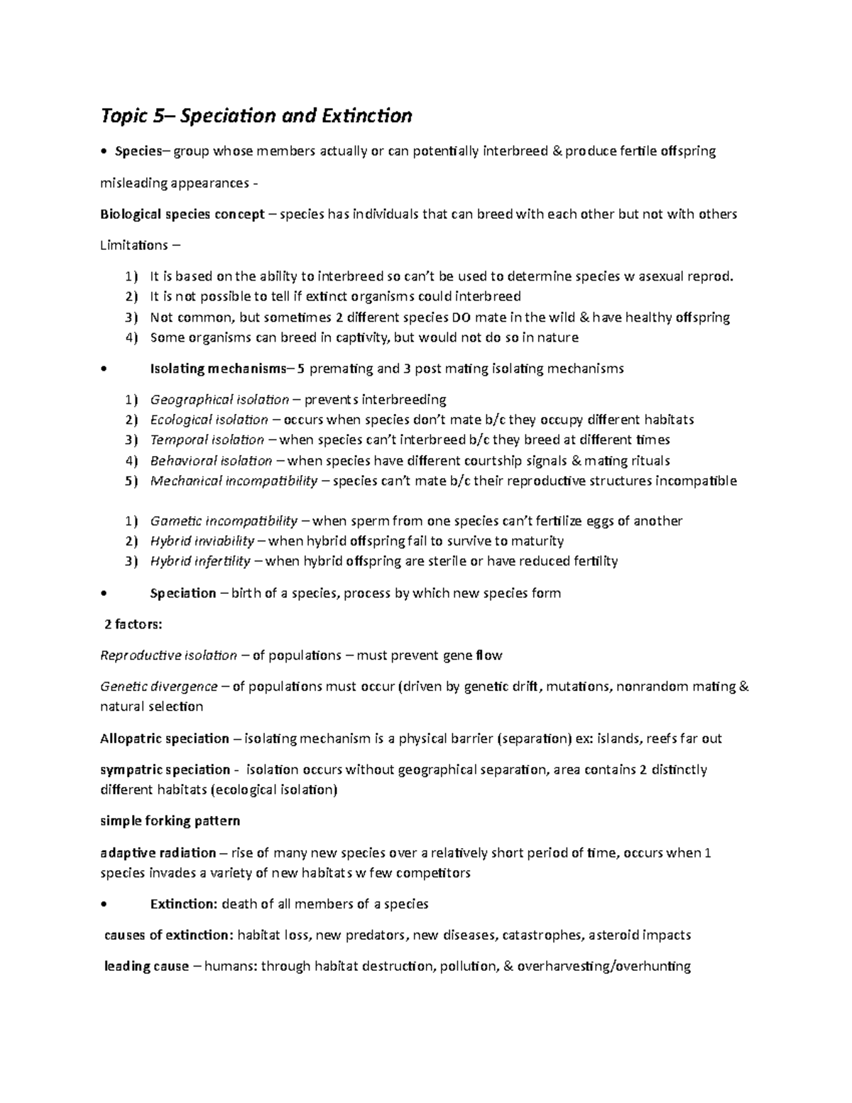 Topic 5 - Lecture notes 1-5 - Topic Speciation and Extinction group ...