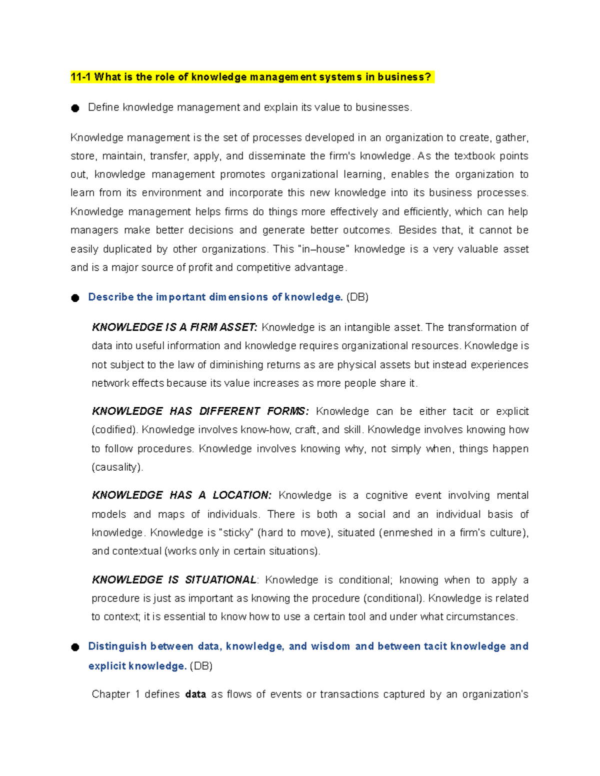 Chap 11 - for final - 11-1 What is the role of knowledge management ...