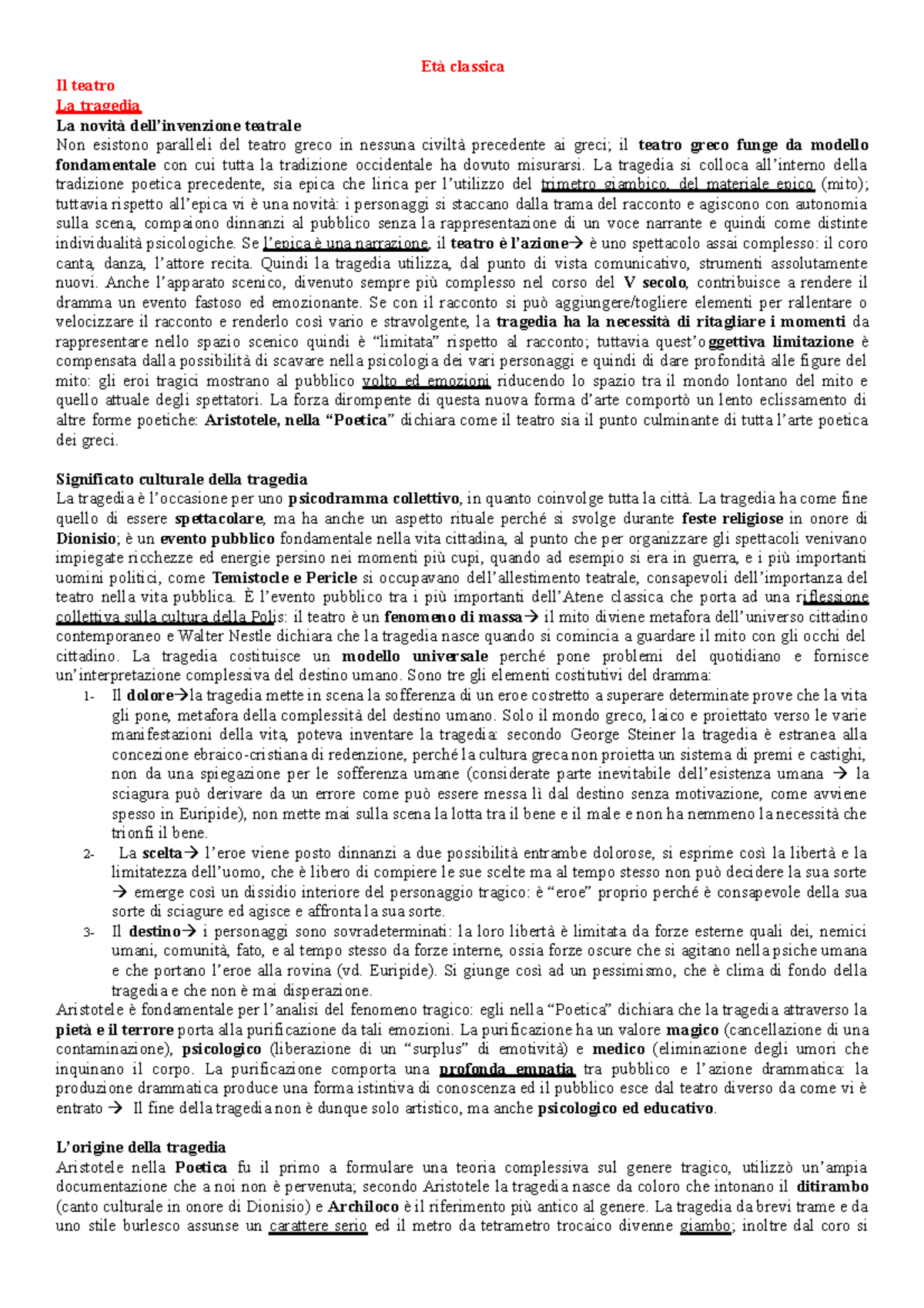 Età classica- La tragedia Eschilo - Letteratura greca - UNICAL - Studocu