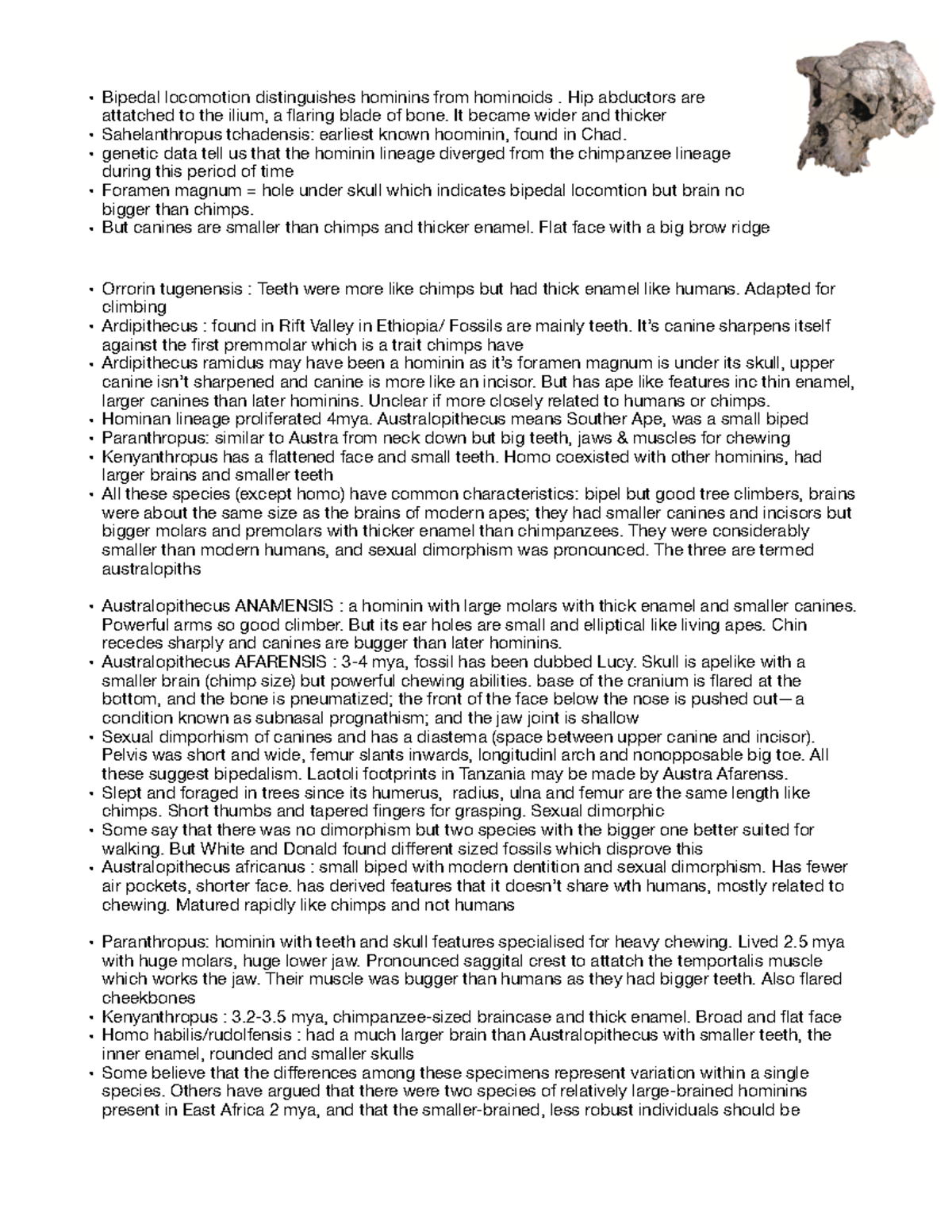 Ancient Tools Notes - Bipedal locomotion distinguishes hominins from ...