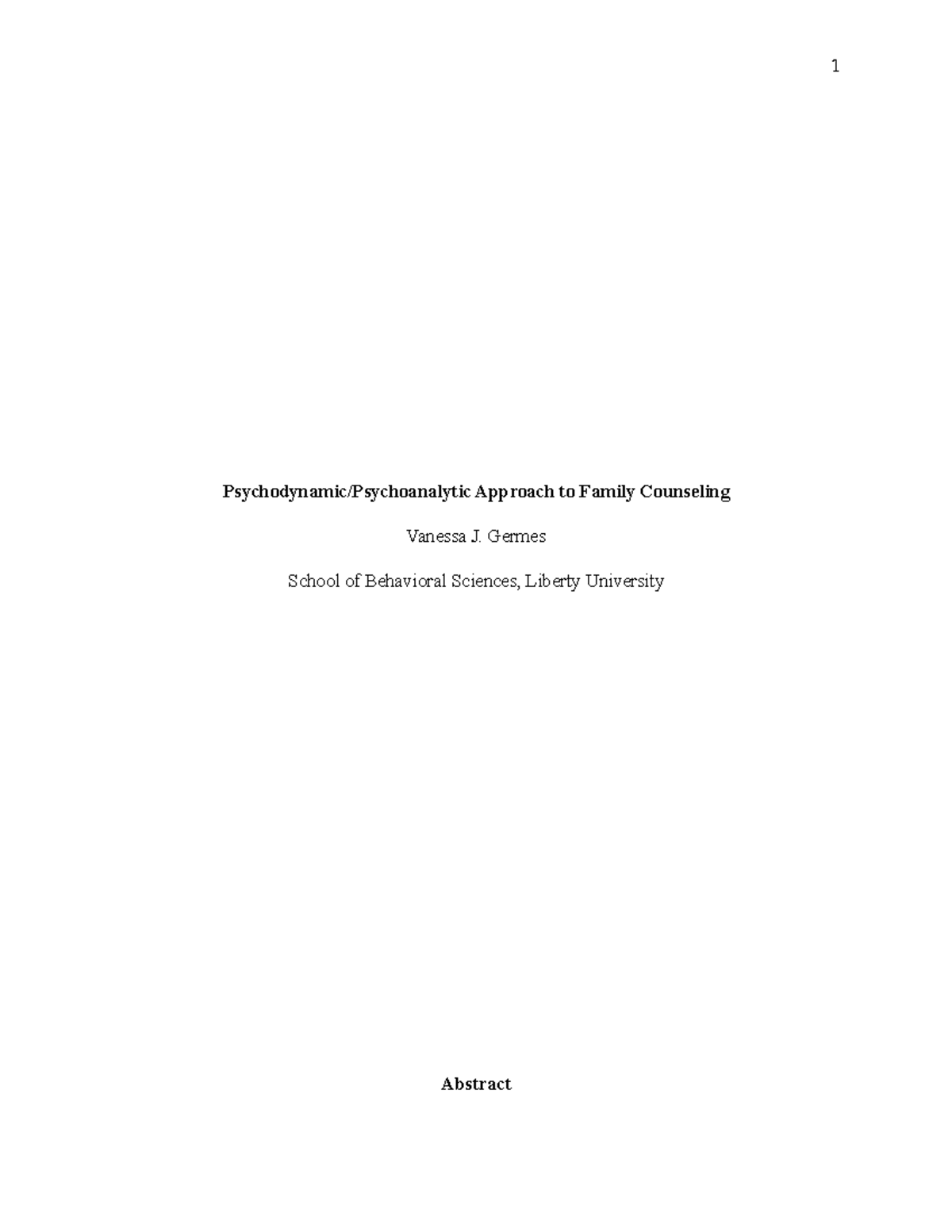 Counseling - Family Counseling Approach Paper - Psychodynamic ...
