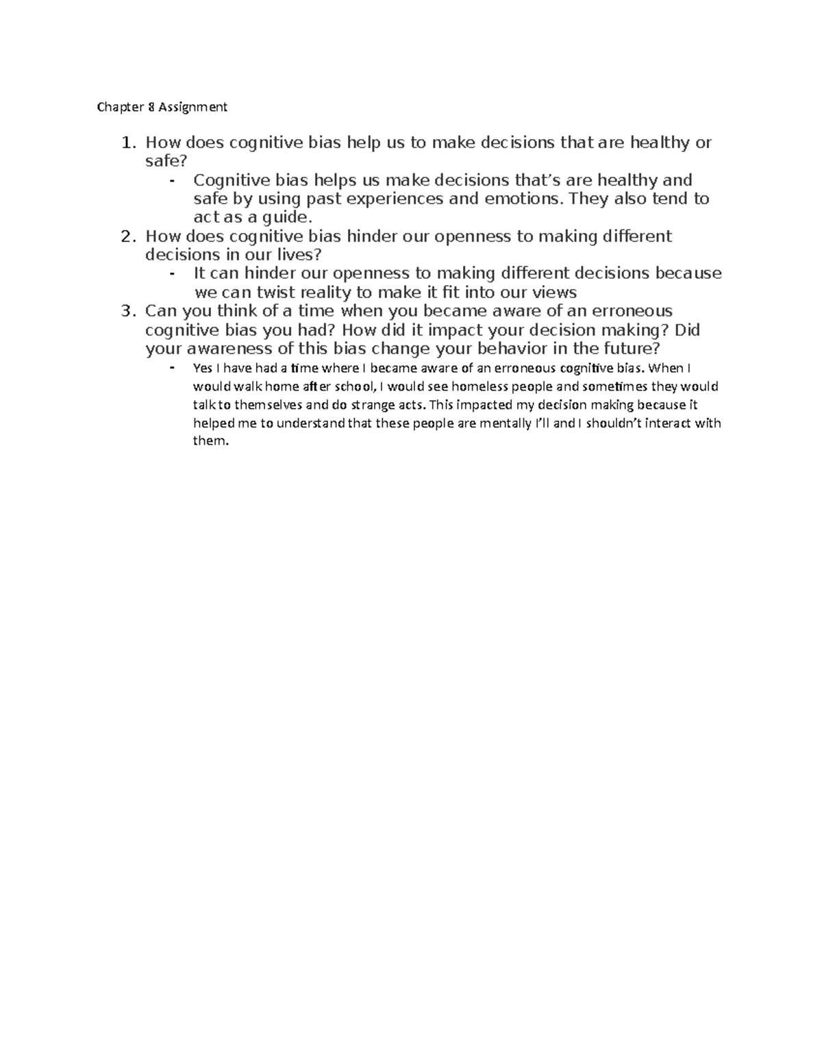 Chapter 8 Assignment - N/A - Chapter 8 Assignment How does cognitive ...