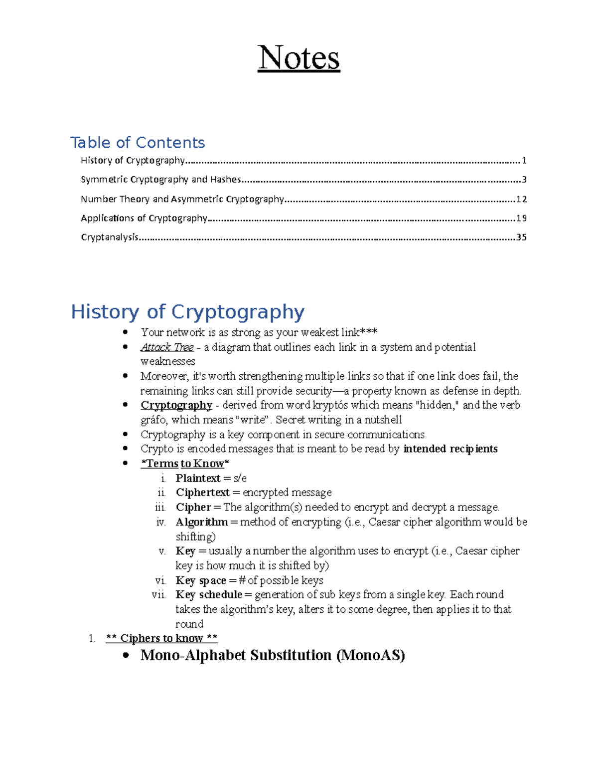 Cryptography Notes and guide for the C839 Class - Notes Table of ...