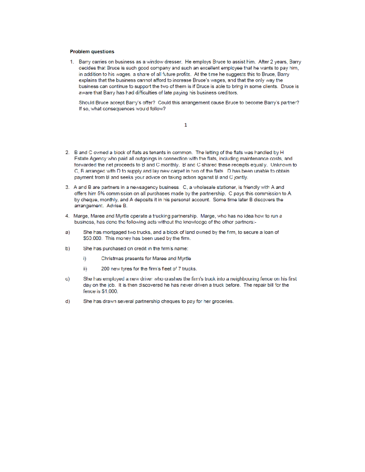 Tutorial question on Partnership copy - Company Law - Studocu