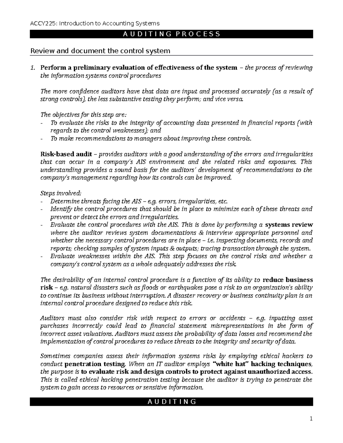 ACCY225: Introduction to Accounting Systems Part 3 - ACCY225: Introduction to Accounting Systems ...