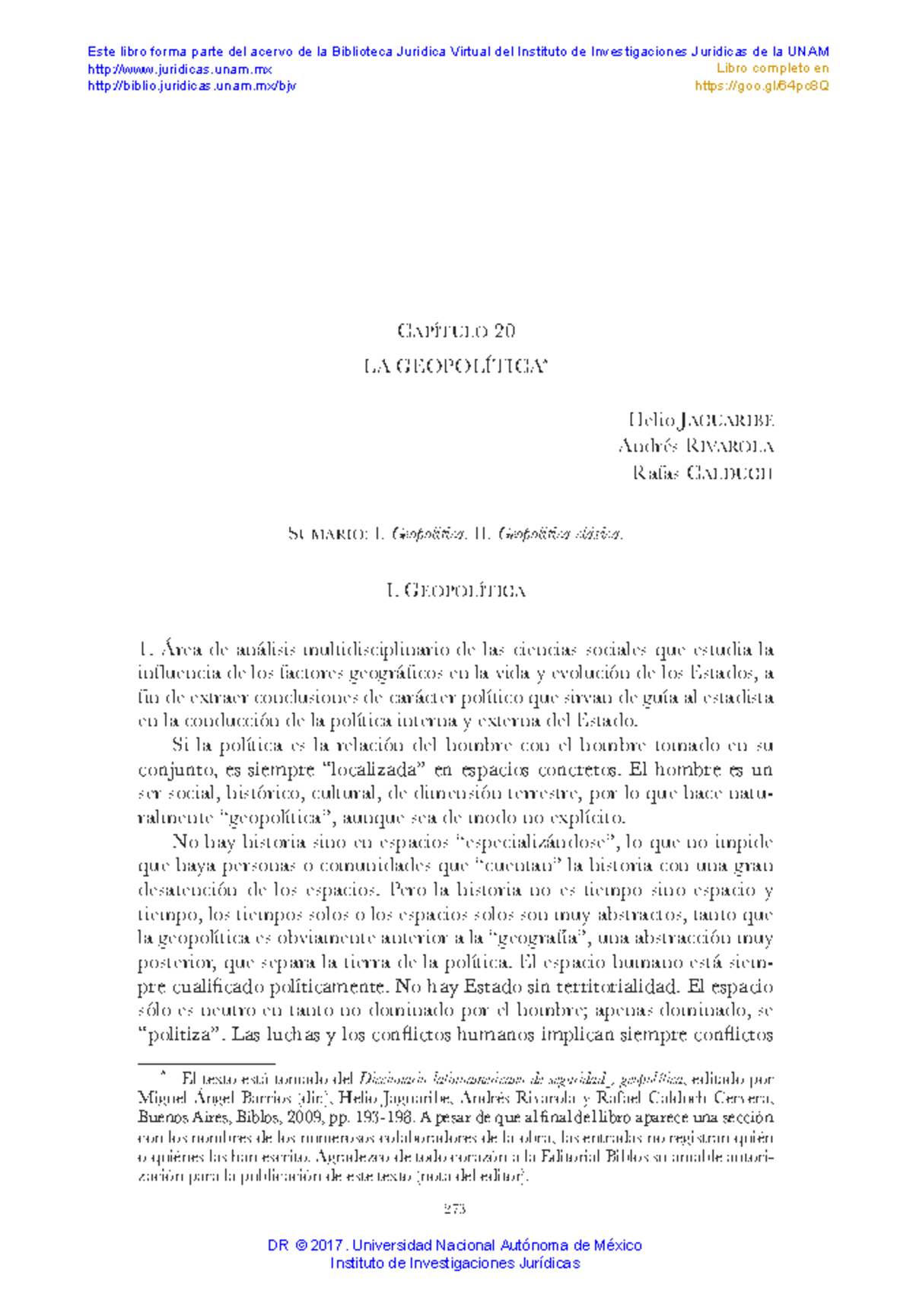 Capitulo 20 DE Antologias - 273 Capítulo 20 LA GEOPOLÍTICA * Helio J ...