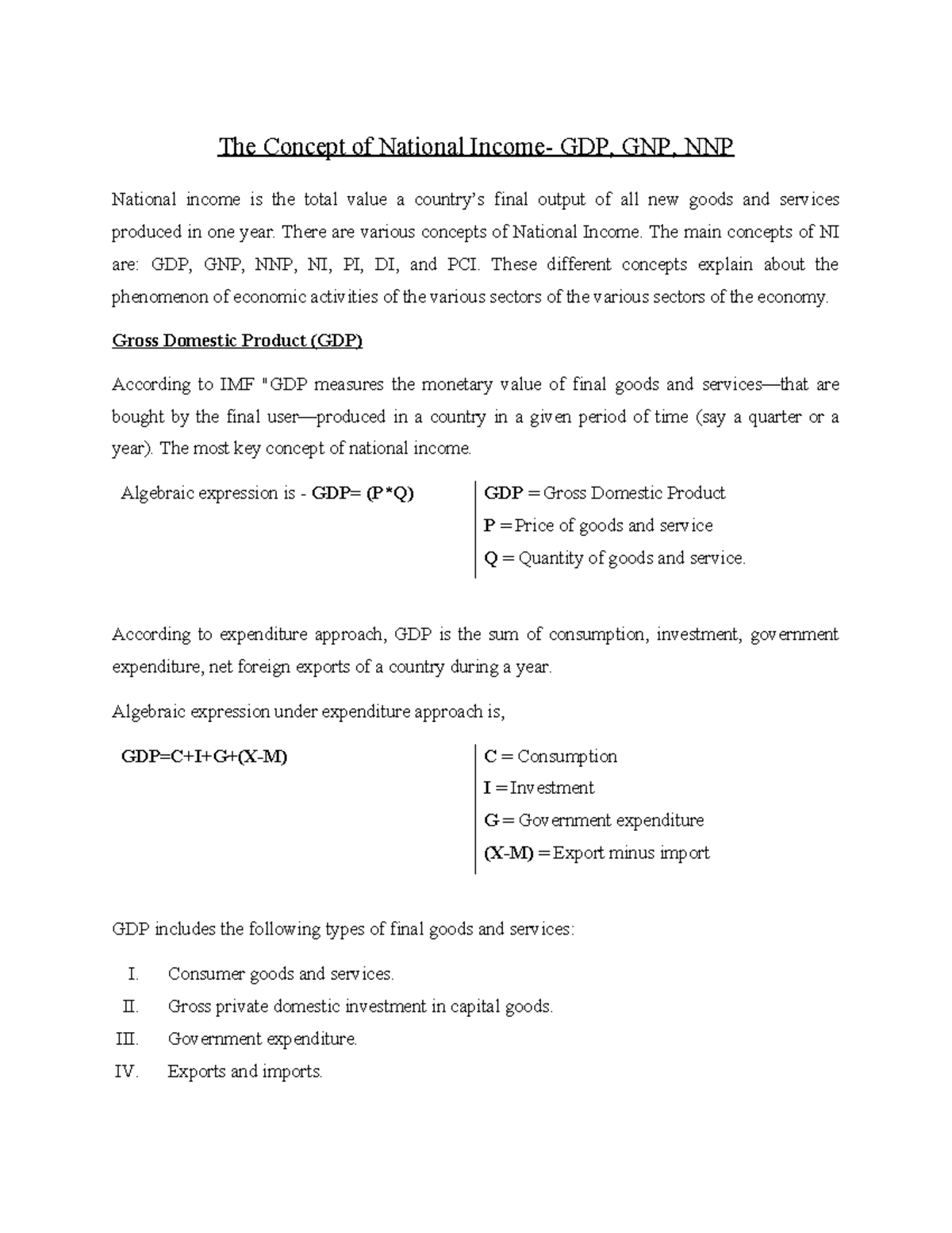 The Concept of National Income GDP GNP N - The Concept of National ...