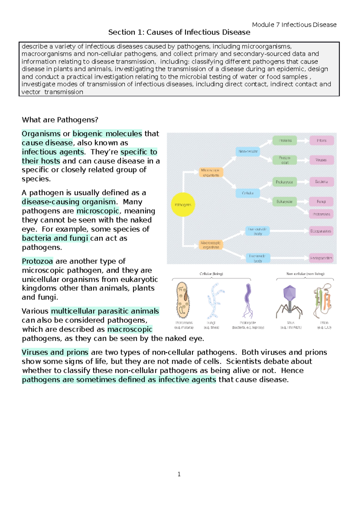 HSC Biology Module 7 - Section 1: Causes of Infectious Disease describe ...