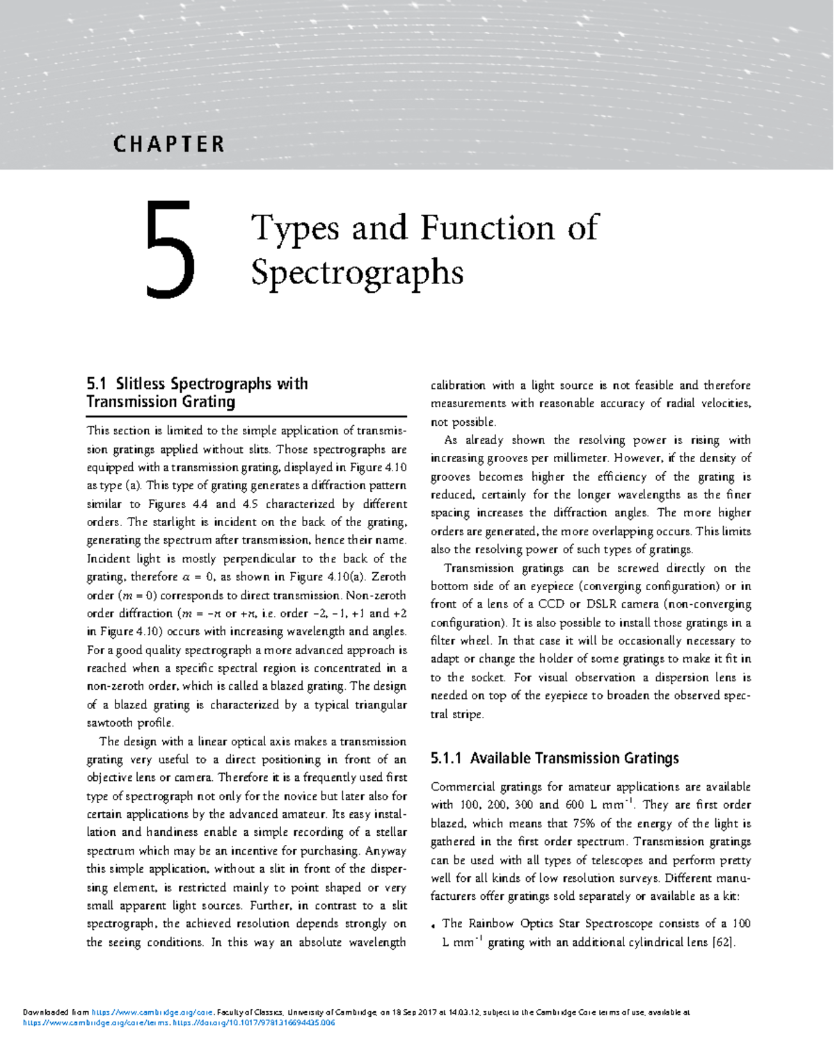 Types and function of spectrographs 1 - C H A P T E R 5 Types and ...