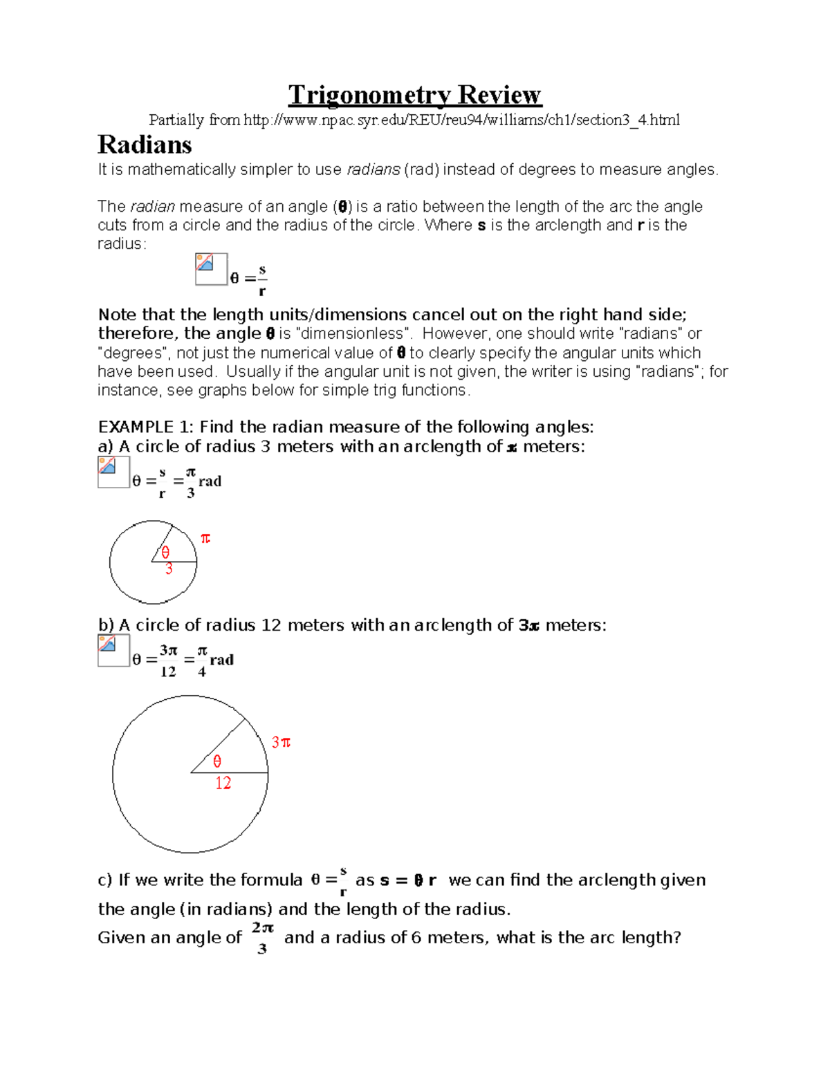 Trig Review - Trigonometry Review Partially from npac.syr/REU/reu94 ...