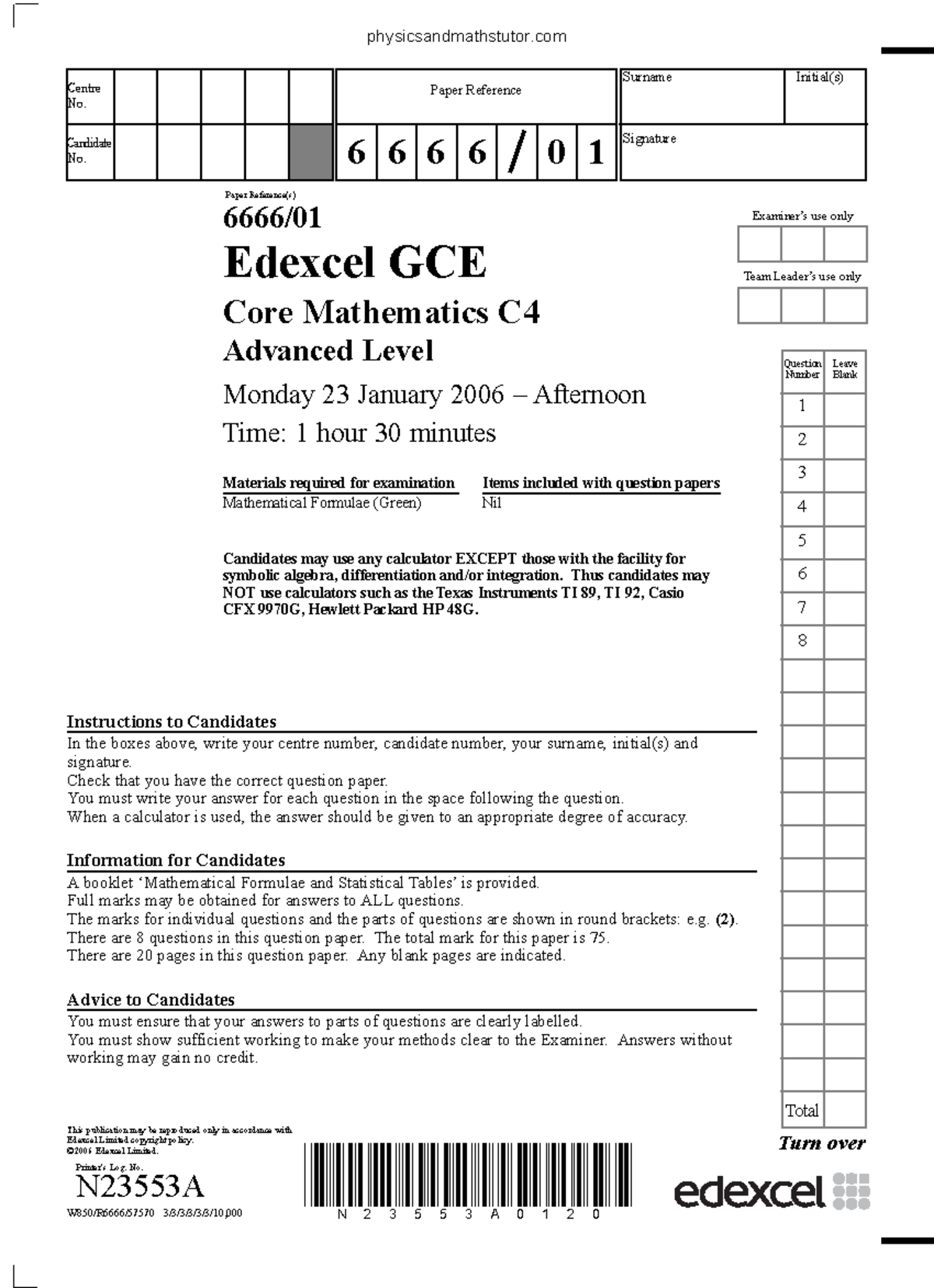 January 2006 QP - C4 Edexcel - This publication may be reproduced only ...
