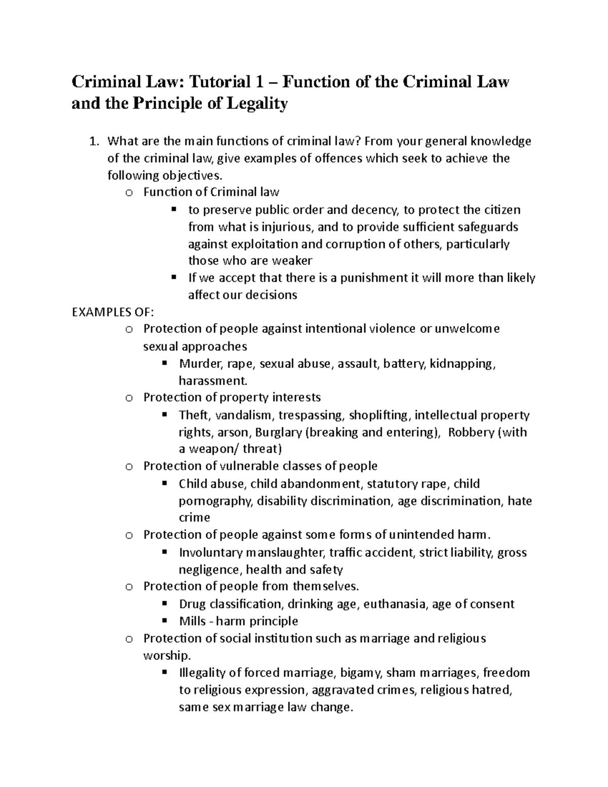 criminal law -Tutorial 1 - Criminal Law: Tutorial 1 – Function of the ...