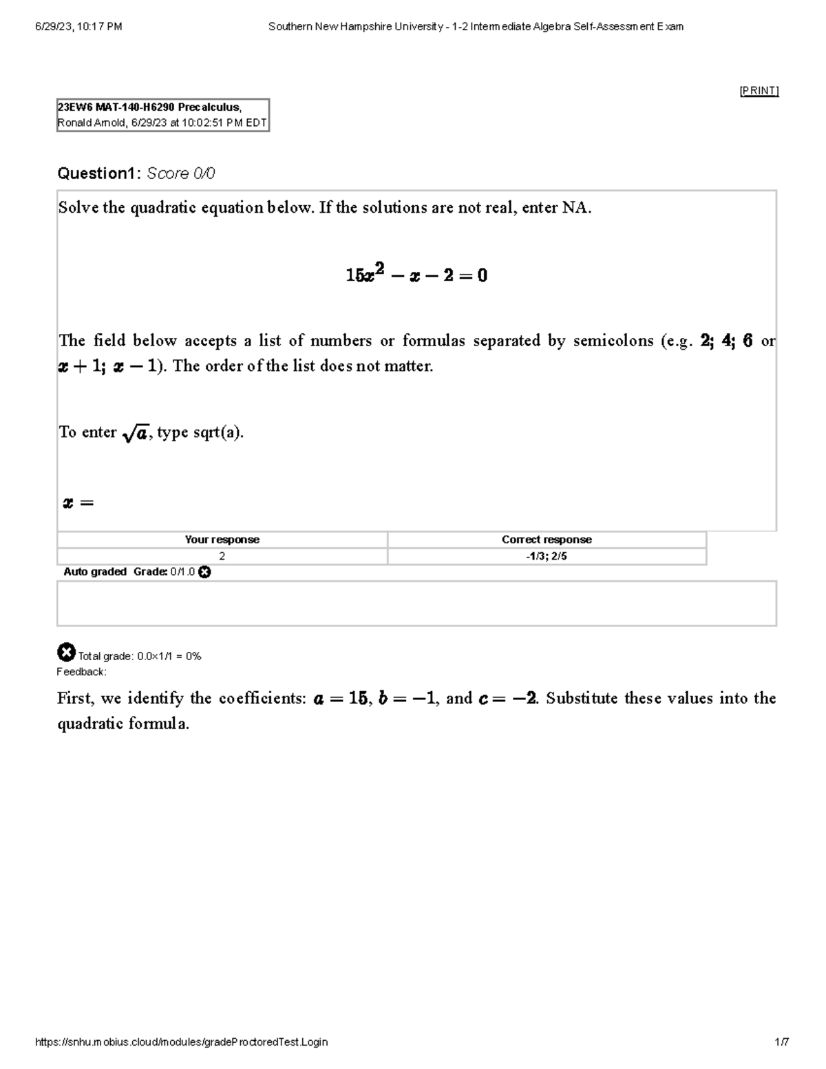 1-2 Intermediate Algebra Self-Assessment Exam - [PRINT] 23EW6 MAT-140 ...