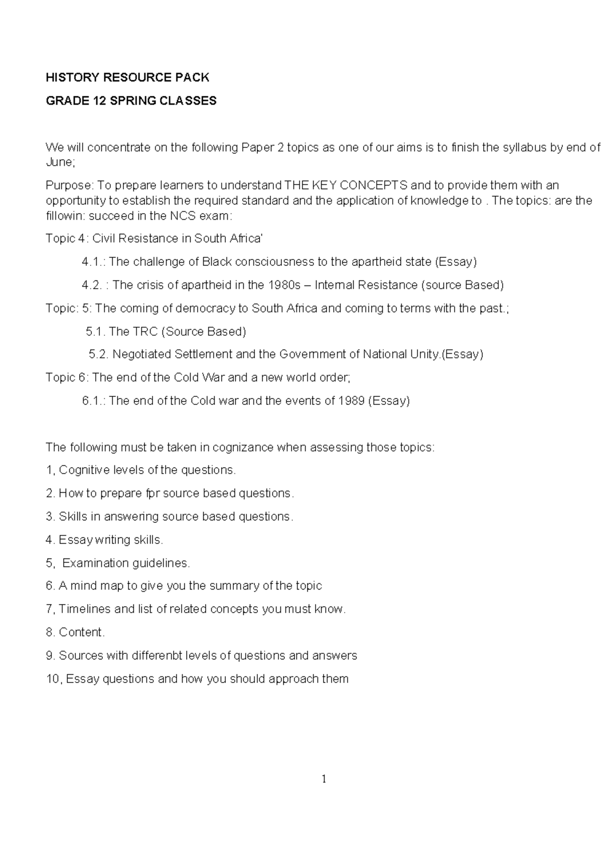 History Resource PACK Grade 12 P2 2022 - Copy 100739 - HISTORY RESOURCE ...