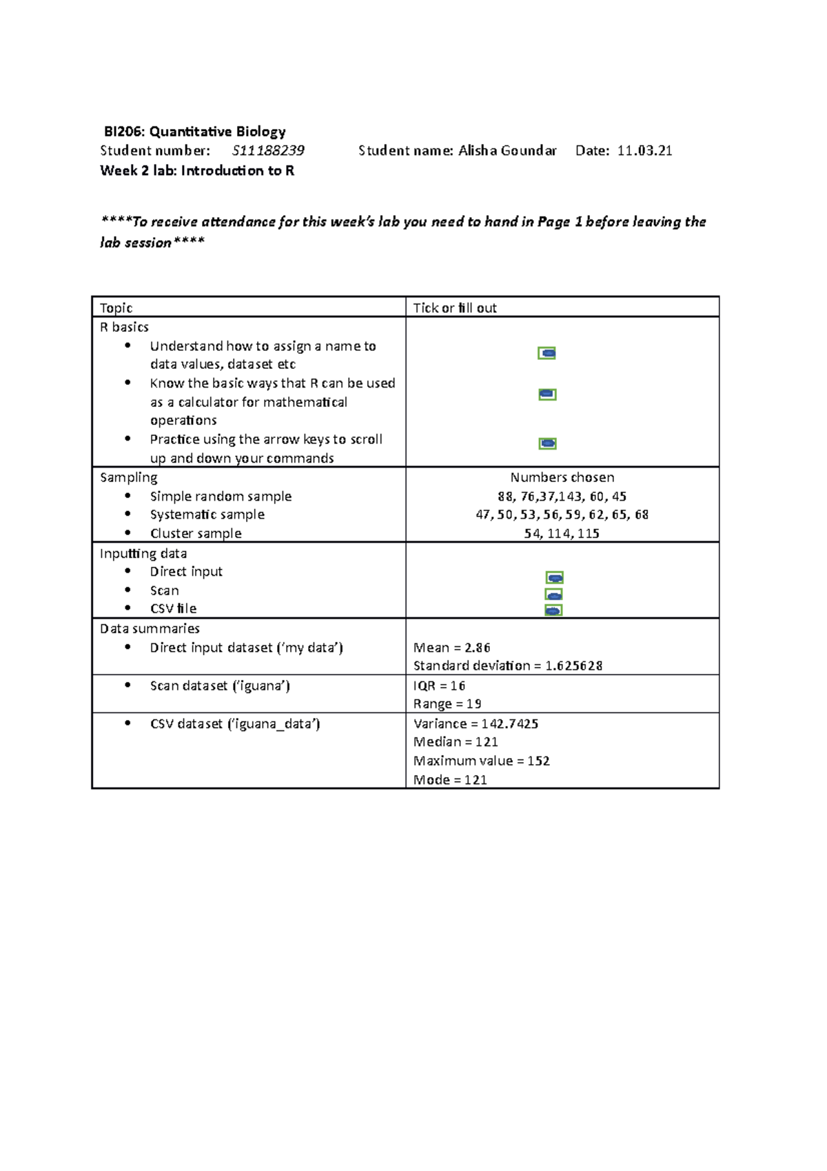 BI206 LABORATORY WORK - Quantitative biology - USP - Studocu