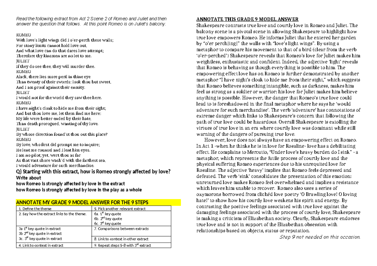 Grade 9 model answer on the theme of love - Read the following extract ...