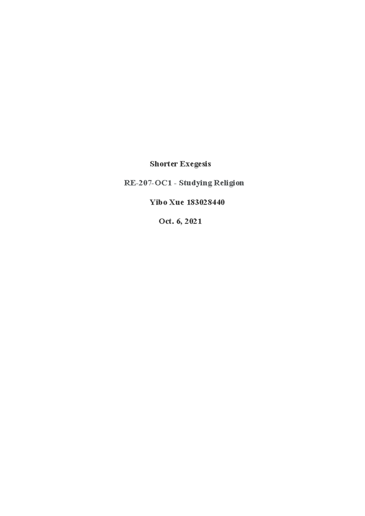 Short Exegesis - RE 207 ASSIGNMENT 1 - Shorter Exegesis RE-207-OC1 ...
