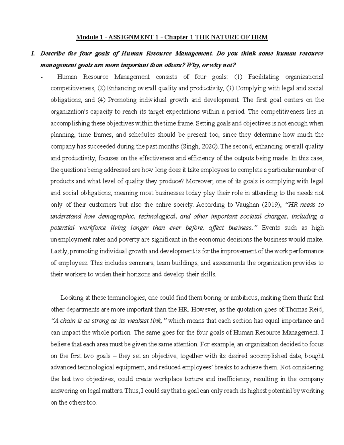 Chapter 1 The Nature of HRM - Module 1 - ASSIGNMENT 1 - Chapter 1 THE ...
