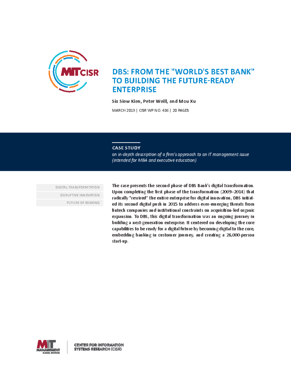 Mit cisr digital transformation dbs - CASE STUDY an in-depth ...