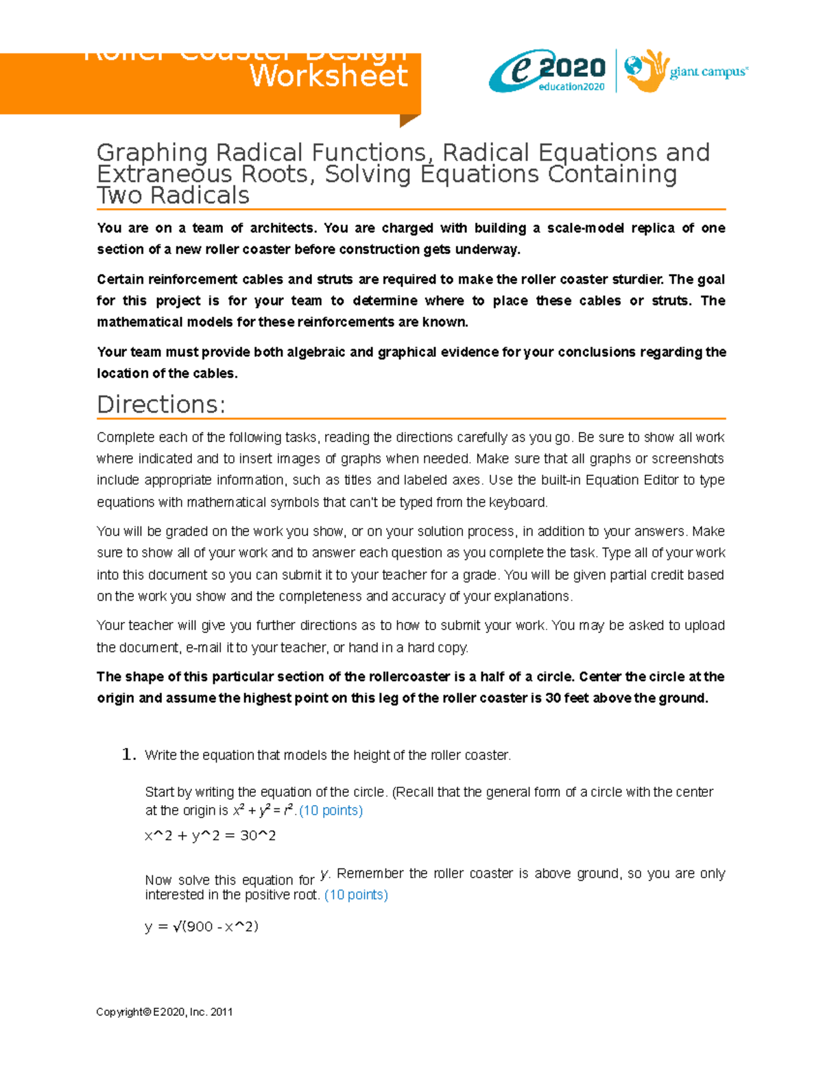 Performance Task - assingment - Graphing Radical Functions, Radical ...