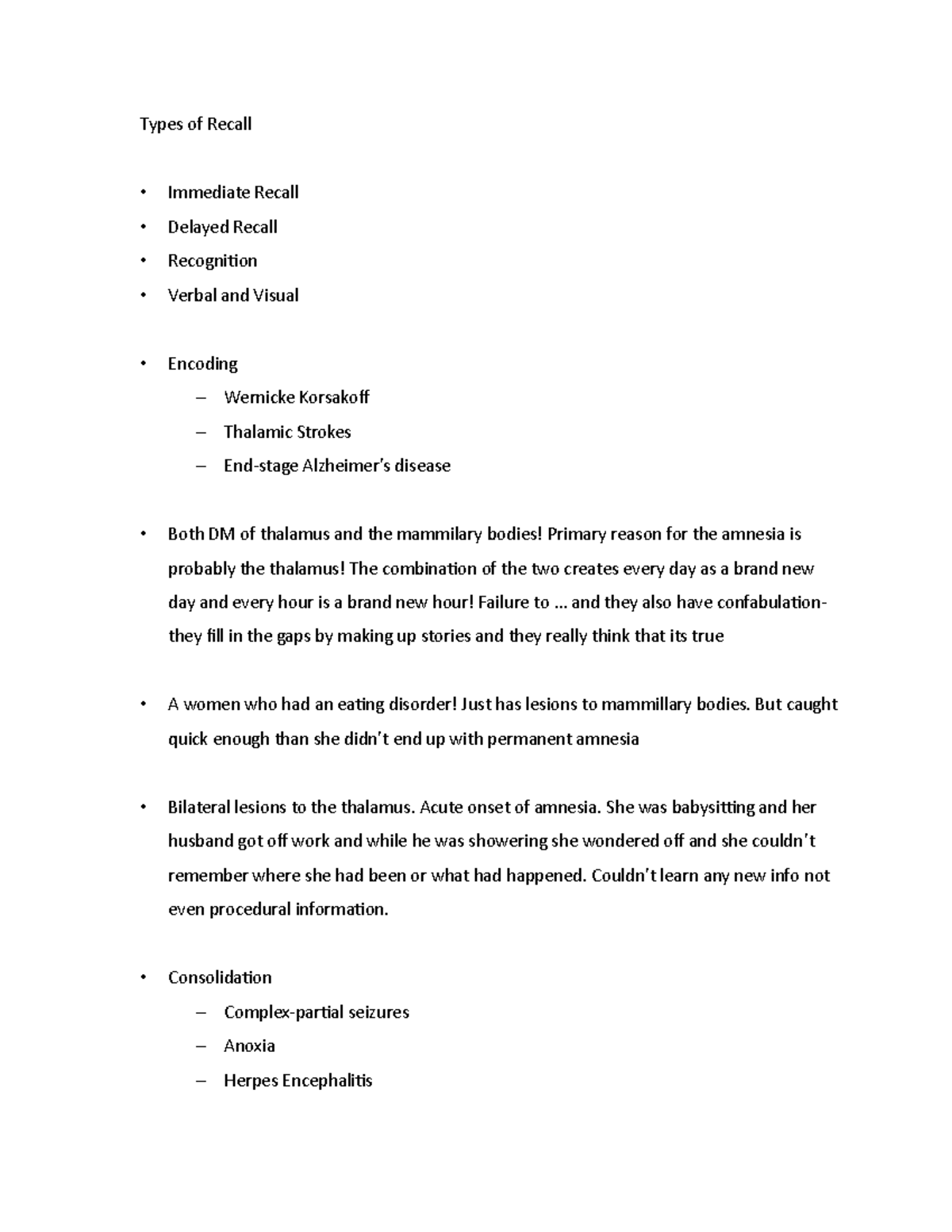 Bio101 Types of Recall - Types of Recall Immediate Recall Delayed ...