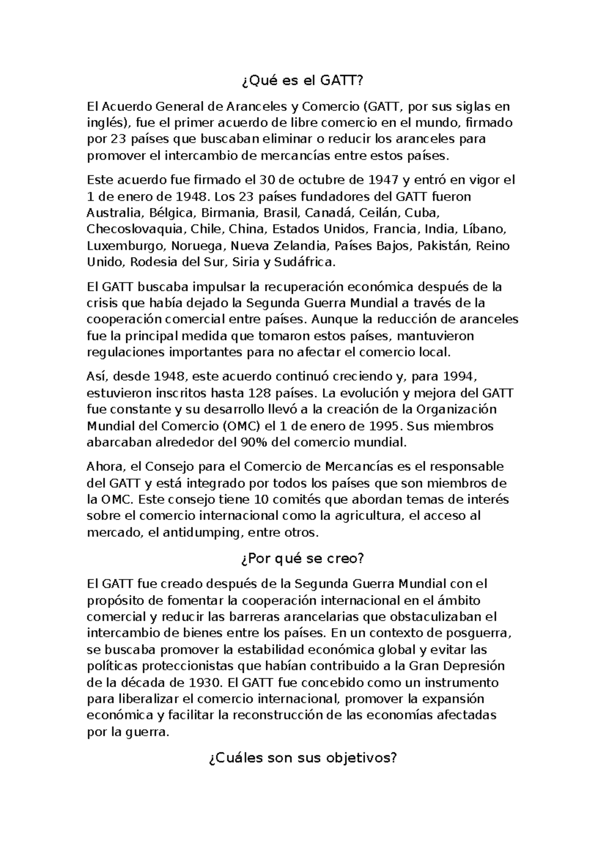 GATT - .... - ¿Qué es el GATT? El Acuerdo General de Aranceles y ...