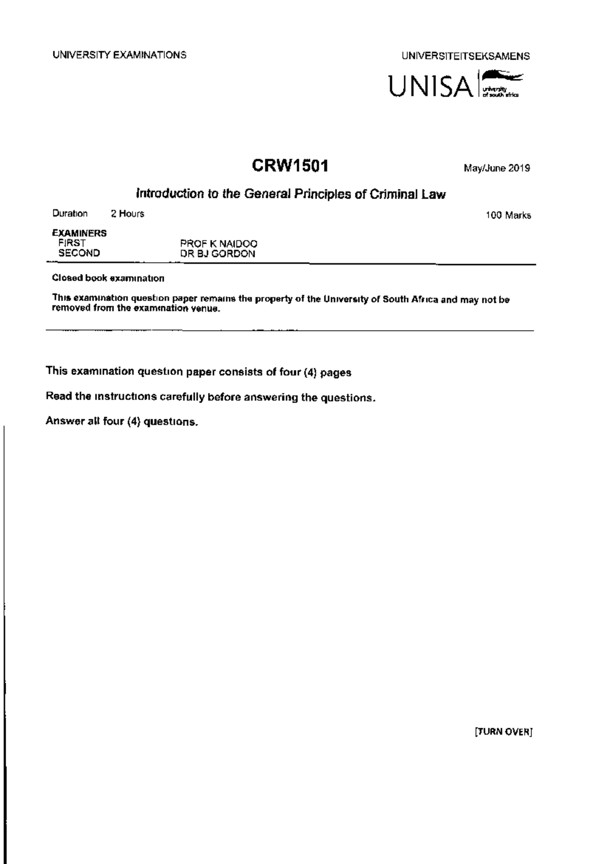 CRW1501 2019 6 E 1 - Crw1601 - CPD1501 - Studocu