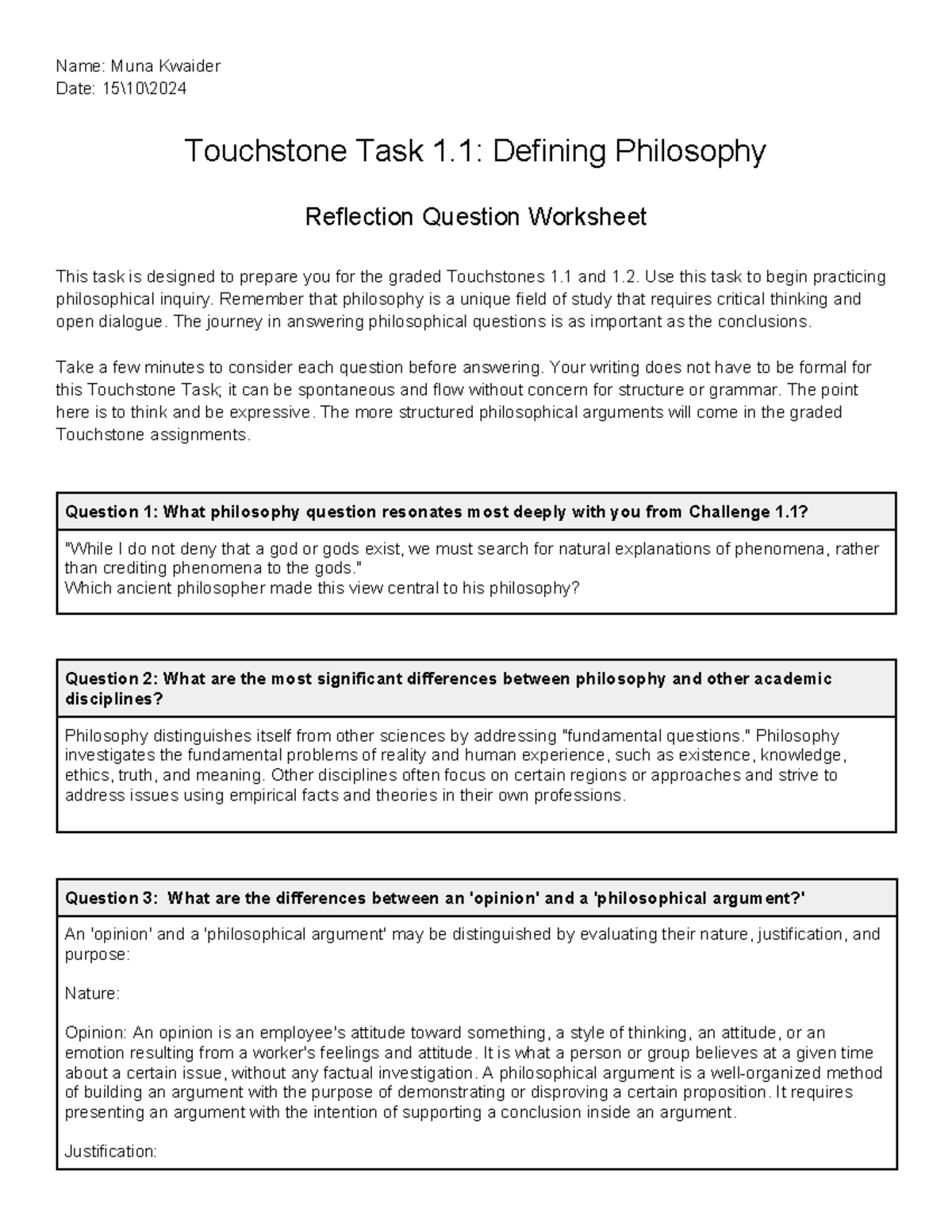 Ancient Greek Philosophers Touchstone Task 1 Worksheet muna - Name ...