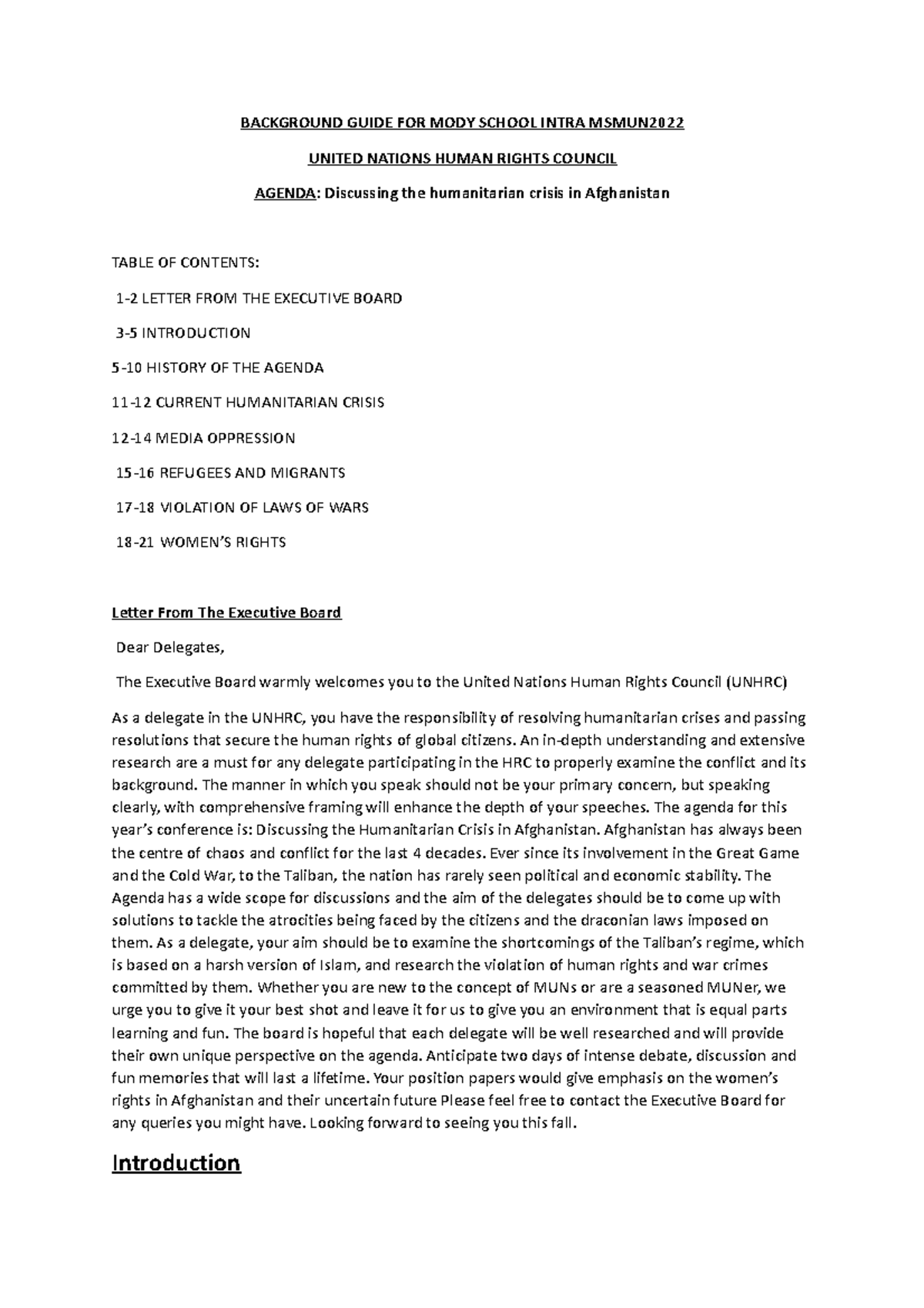 Background Guide HRC - BACKGROUND GUIDE FOR MODY SCHOOL INTRA MSMUN ...