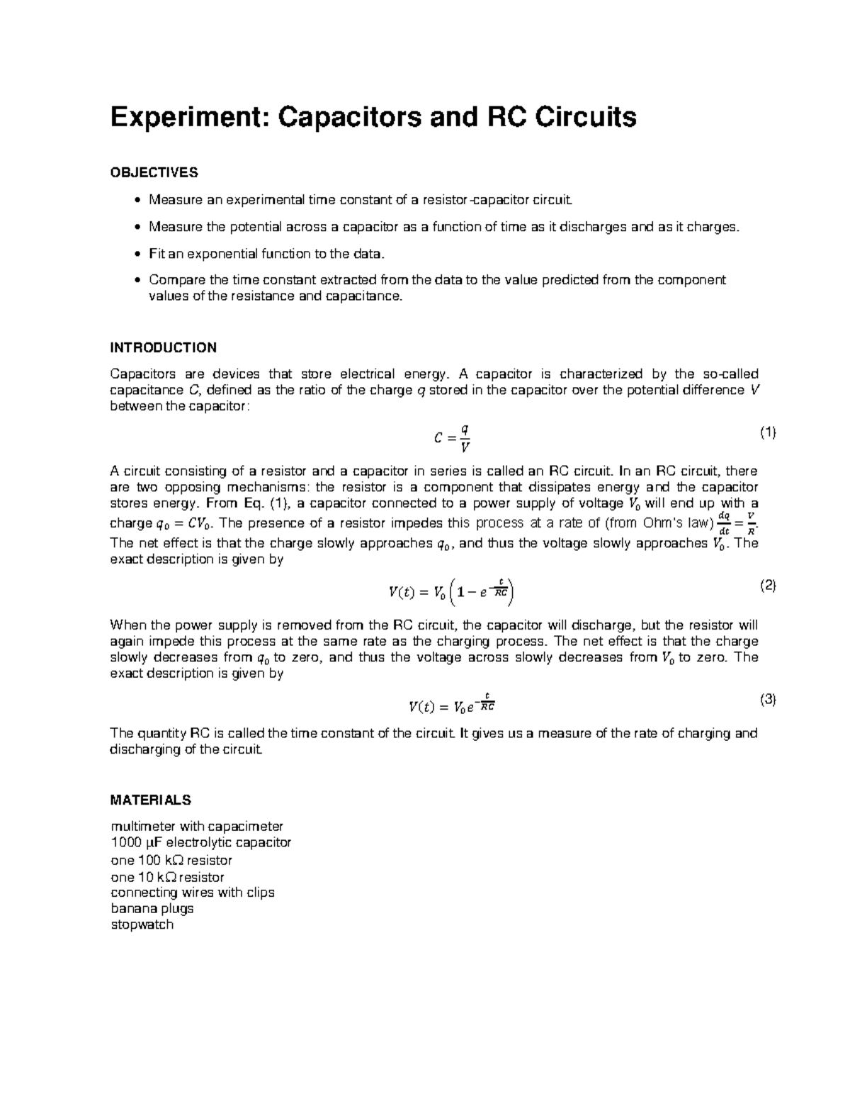 E04 Capacitors and RC Circuits - Physics - University of the ...