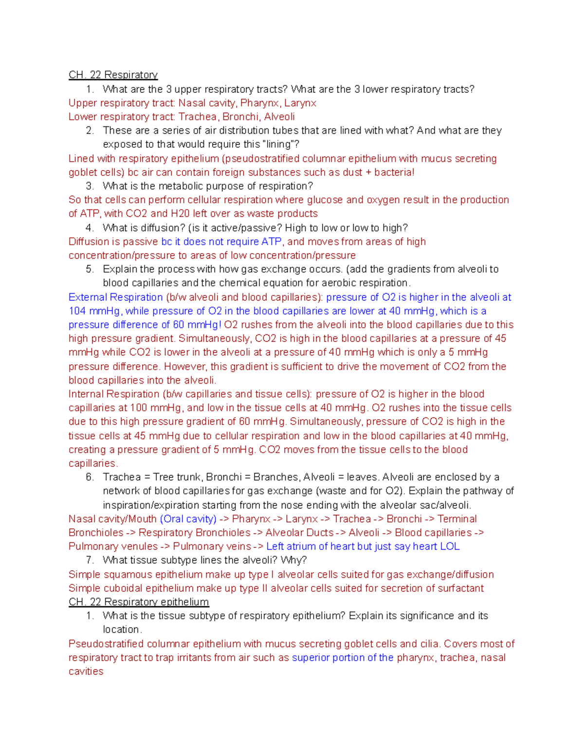 Unit 3 CH 22. only - anatomy practice stuff - CH. 22 Respiratory 1 ...