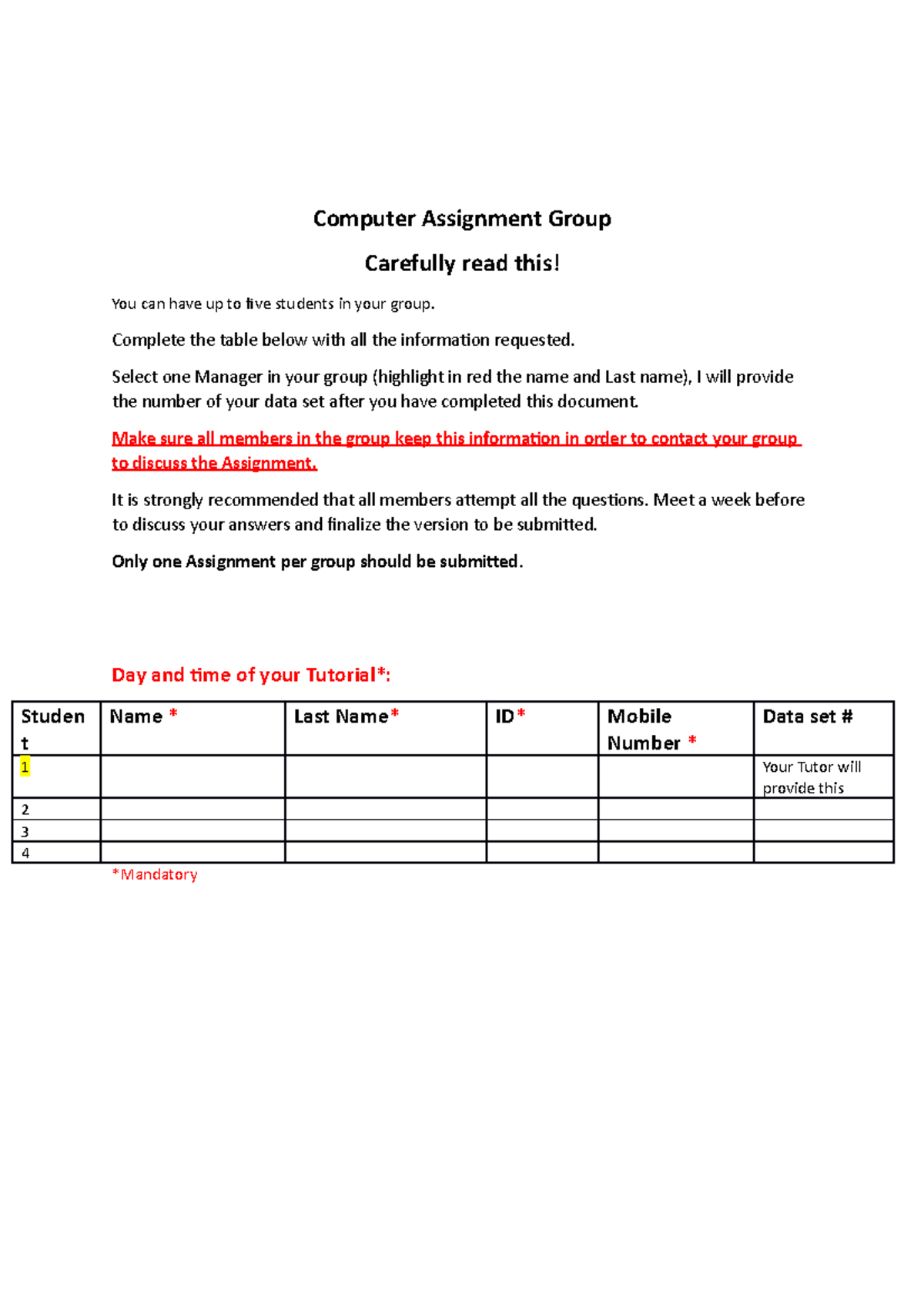 Computer Assignment Group List Template - Computer Assignment Group ...