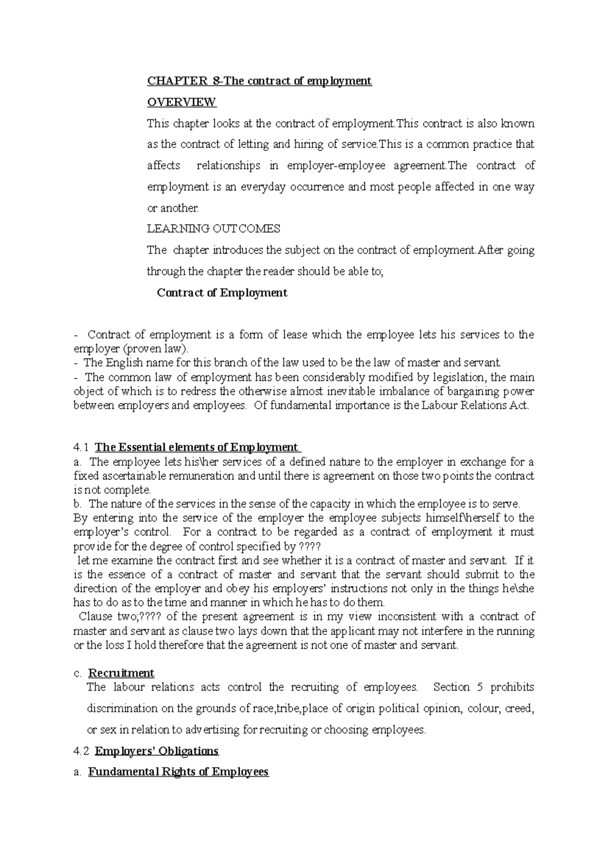 Chapter 8-The contract of employment - CHAPTER 8-The contract of employment OVERVIEW This ...