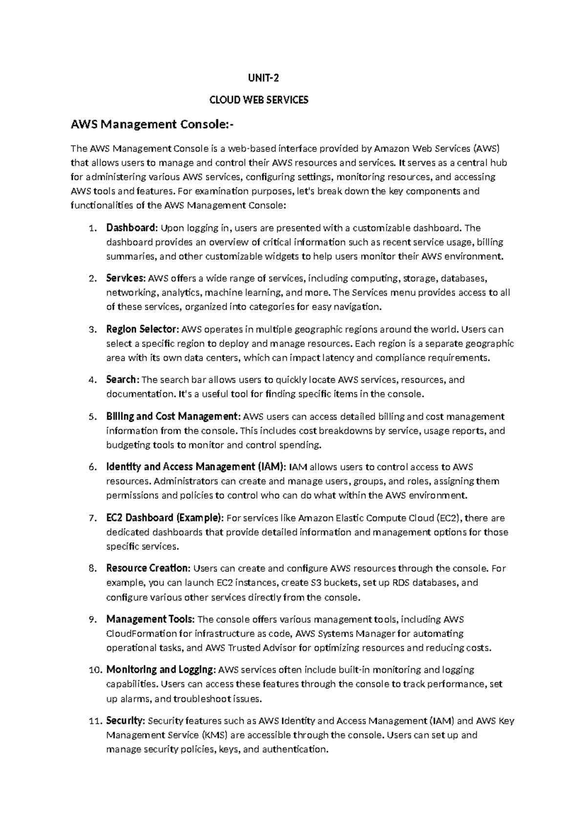 UNIT-2 CWS - CWS NOTES - UNIT- CLOUD WEB SERVICES AWS Management ...