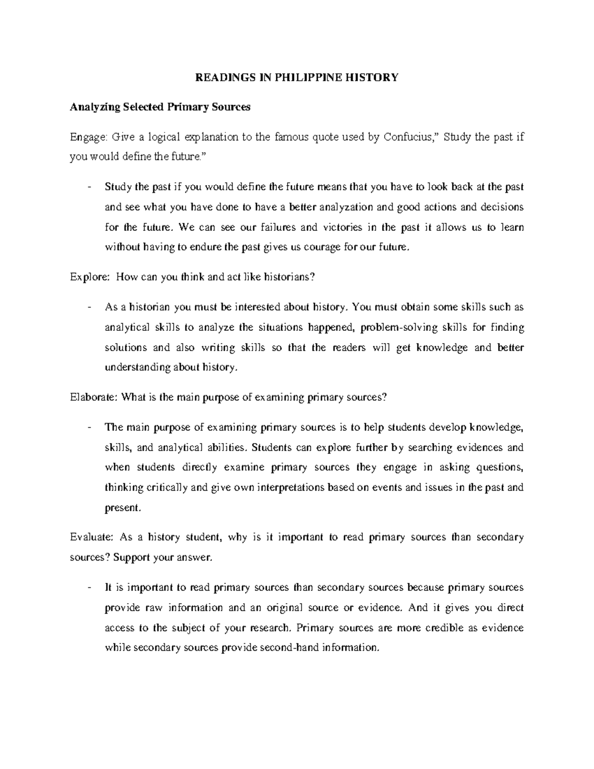 Analyzing Selected Primary Sources - READINGS IN PHILIPPINE HISTORY ...