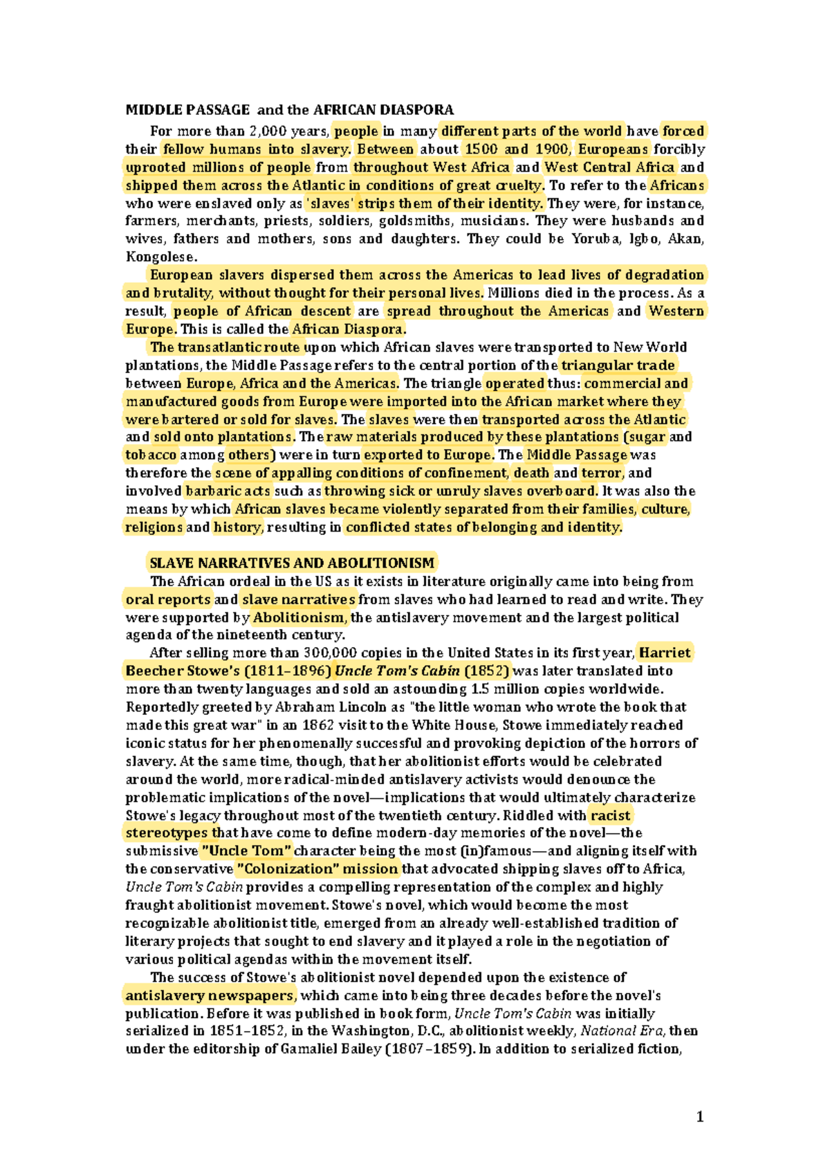 Middle Passage Slave Narratives - 1 MIDDLE PASSAGE and the AFRICAN ...