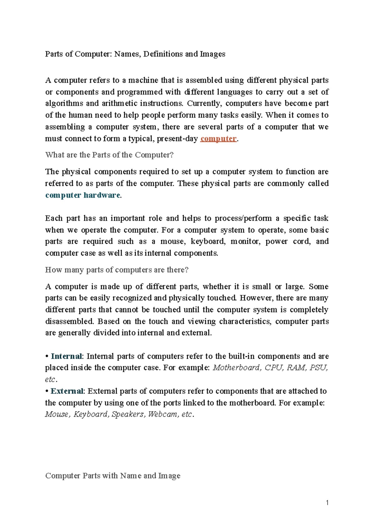 Computer keyboard - Parts of Computer: Names, Definitions and Images A ...