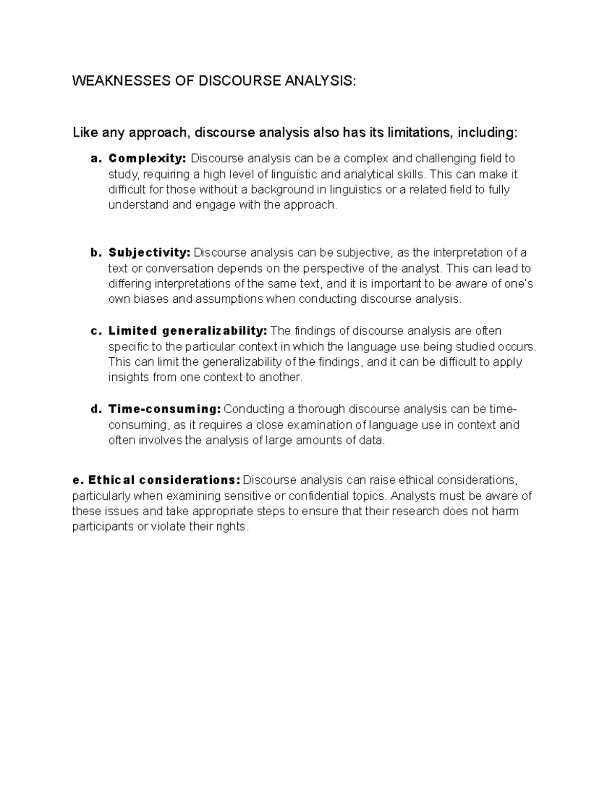 Weaknesses OF Discourse Analysis - WEAKNESSES OF DISCOURSE ANALYSIS ...