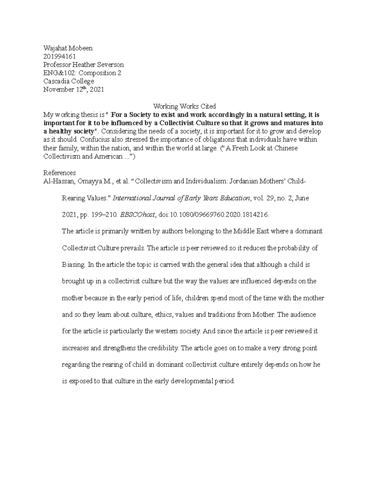 Annotated bibliography - Wajahat Mobeen 201994161 Professor Heather ...