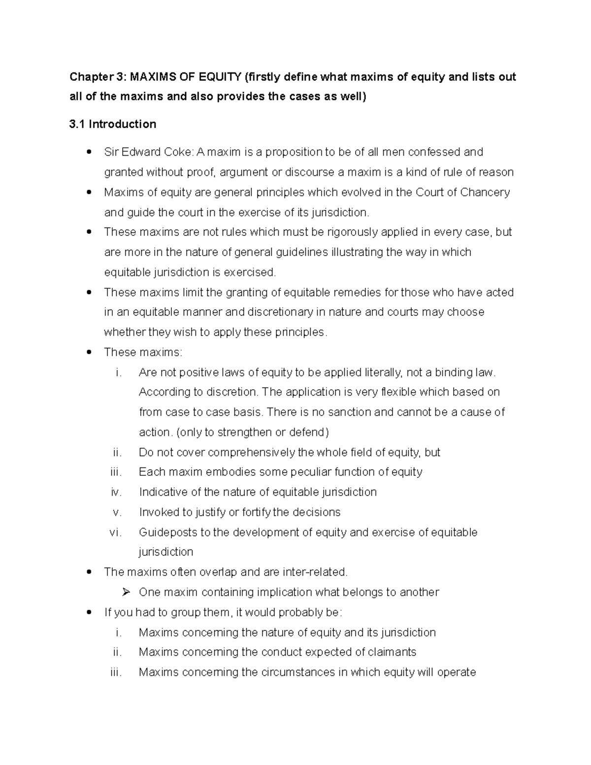 02 Maxims OF Equity - notes - Chapter 3: MAXIMS OF EQUITY (firstly ...