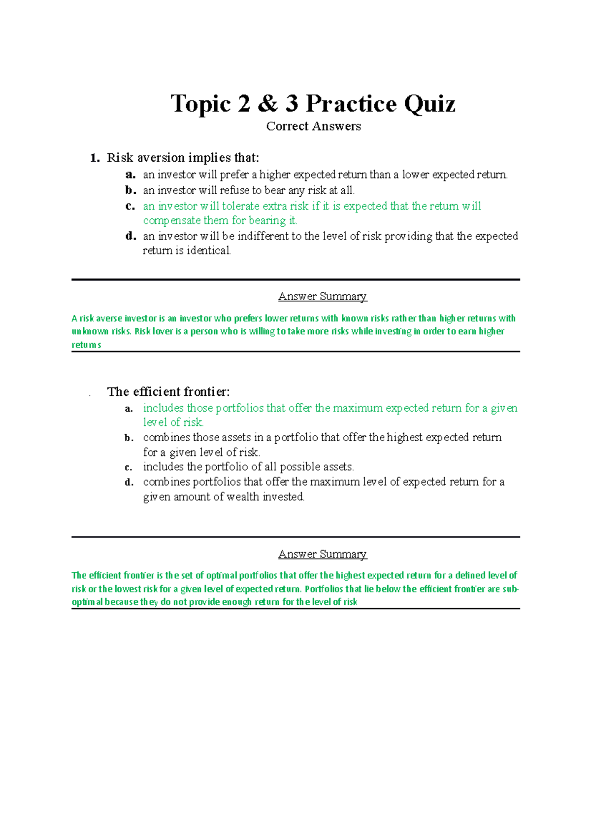 Topic 2 and 3 Practice Quiz - Topic 2 & 3 Practice Quiz Correct Answers ...