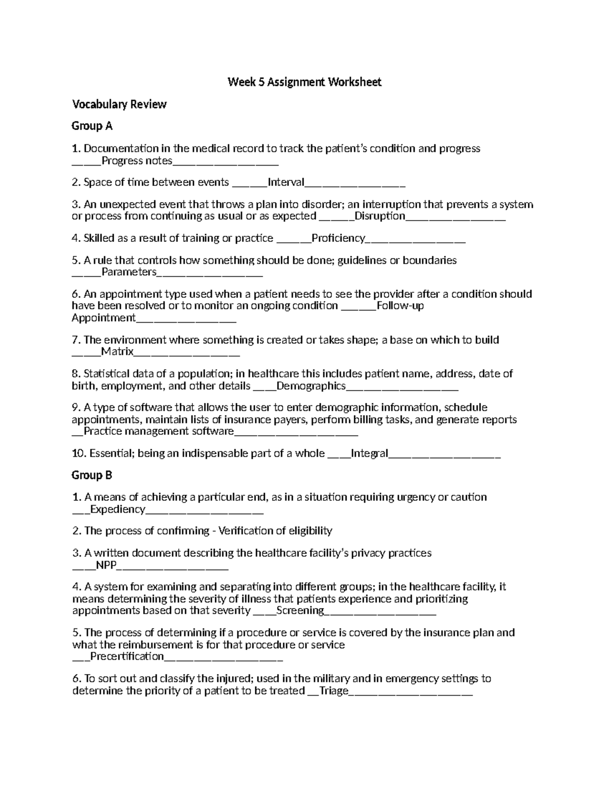 Week 5 Assignment Worksheet - Week 5 Assignment Worksheet Vocabulary ...