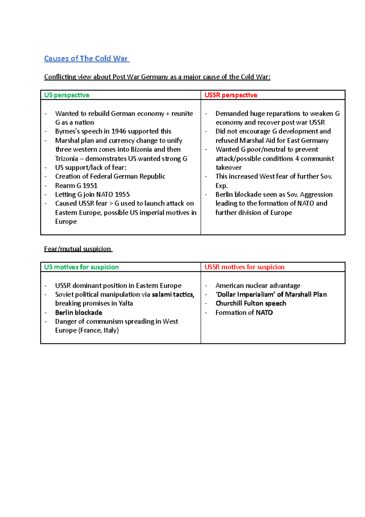 THE COLD WAR - Causes of The Cold War Conflicting view about Post War ...