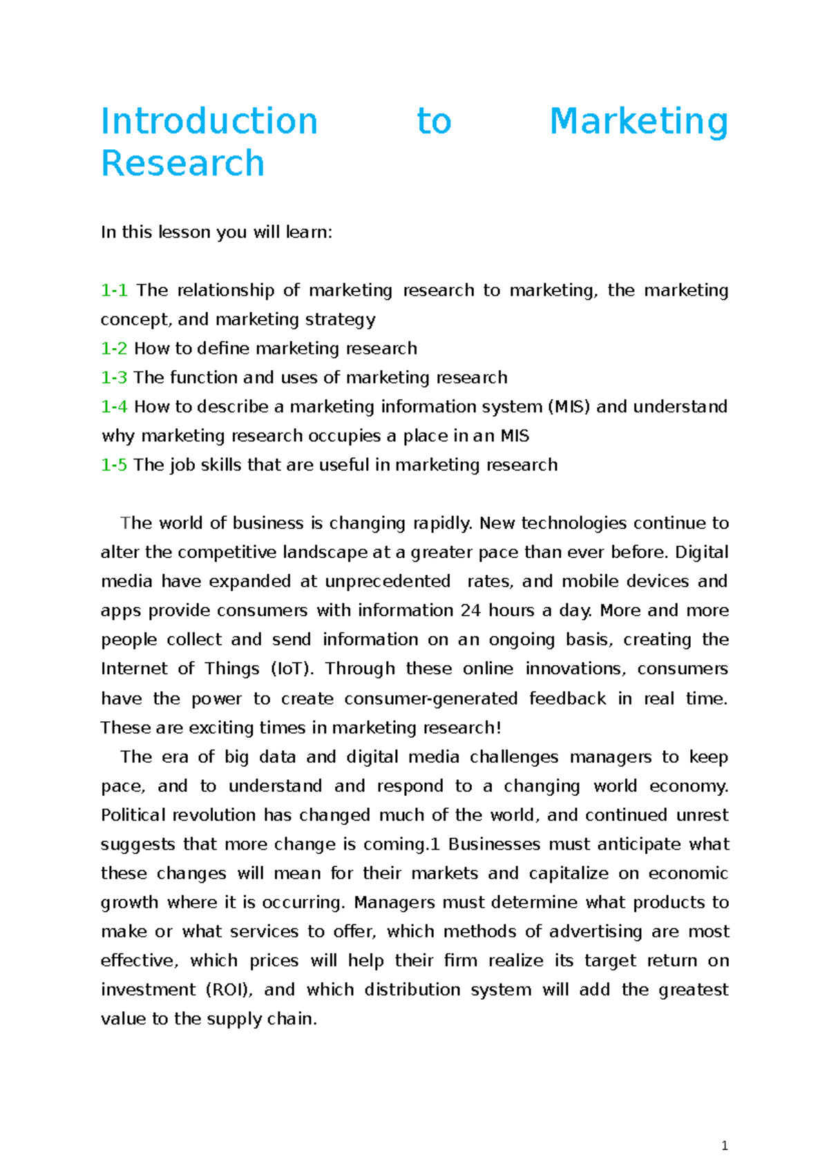 1 Introduction to Marketing Research - Introduction to Marketing ...