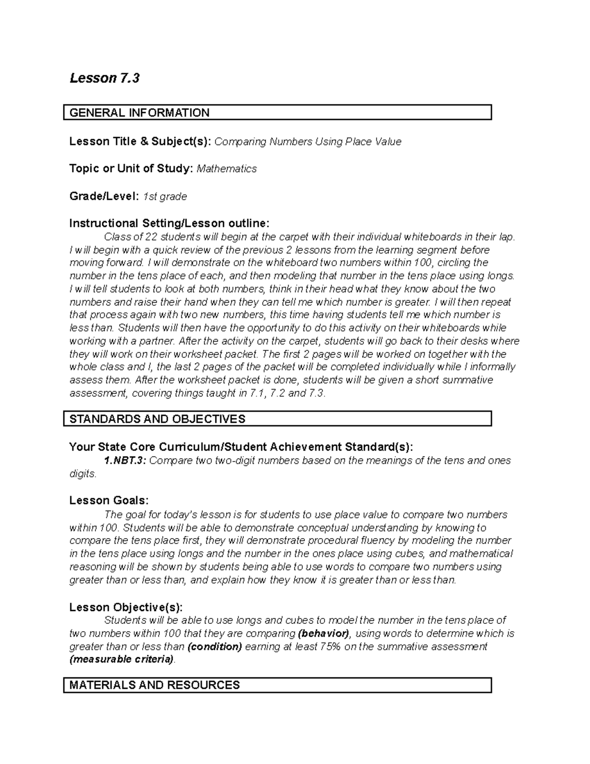 Ed TPA lesson plan 3 - Lesson 7. GENERAL INFORMATION Lesson Title ...