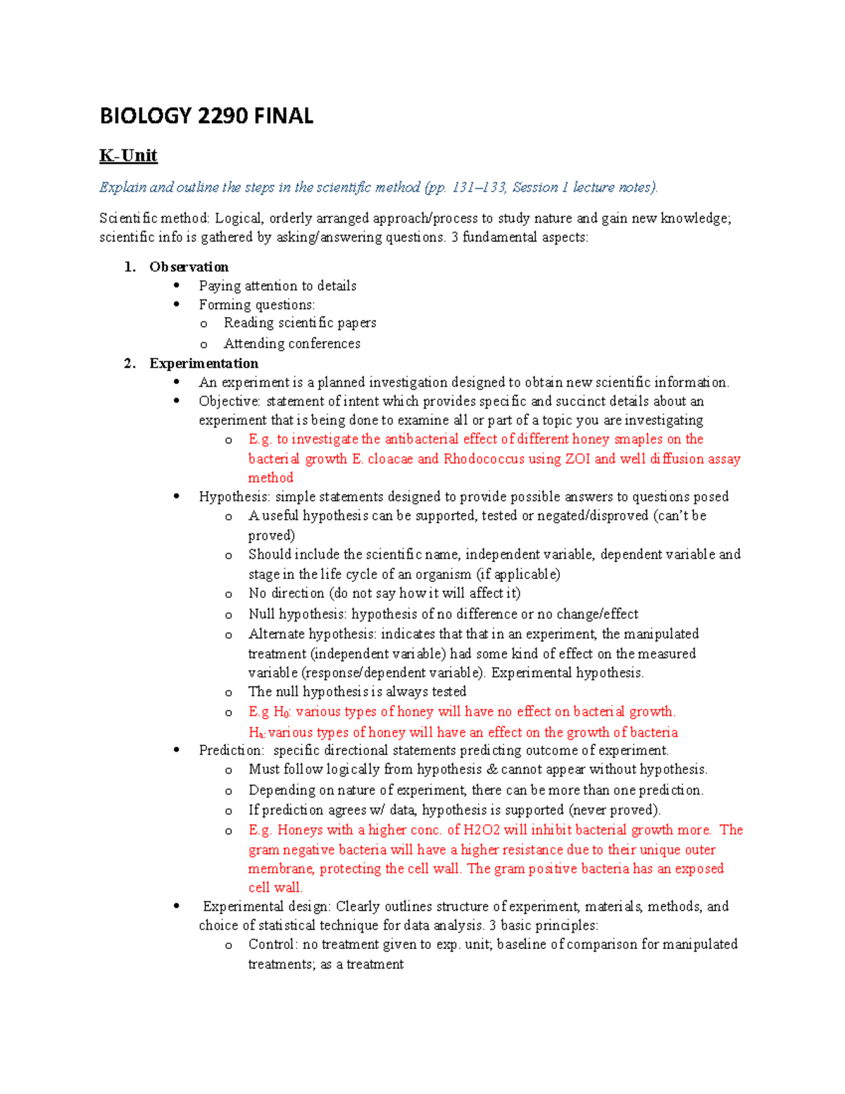 Final Exam Study Guide - BIOLOGY 2290 FINAL K-Unit Explain and outline ...