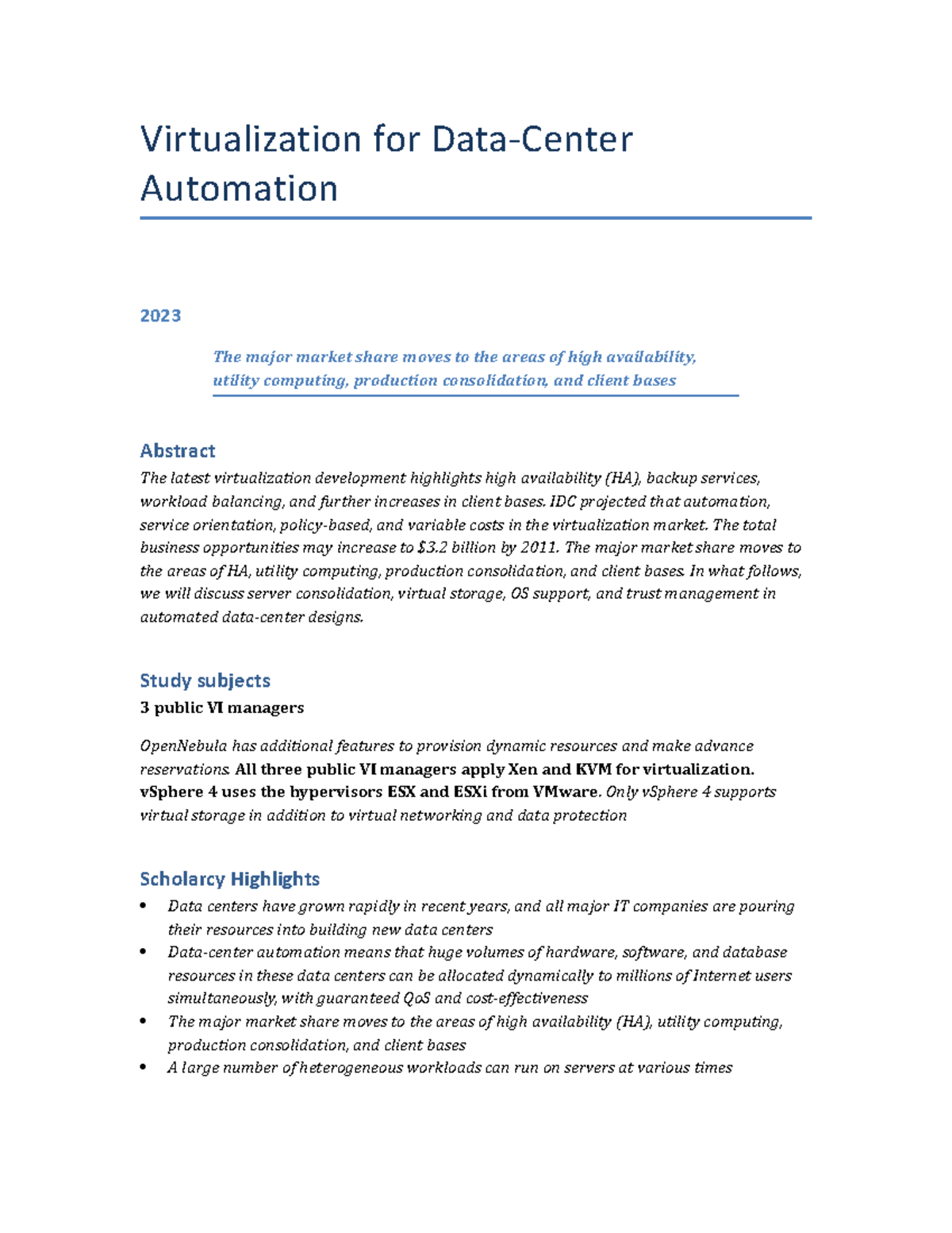 Virtualization for Data Center Automation - Virtualization for Data-Center Automation 2023 The ...